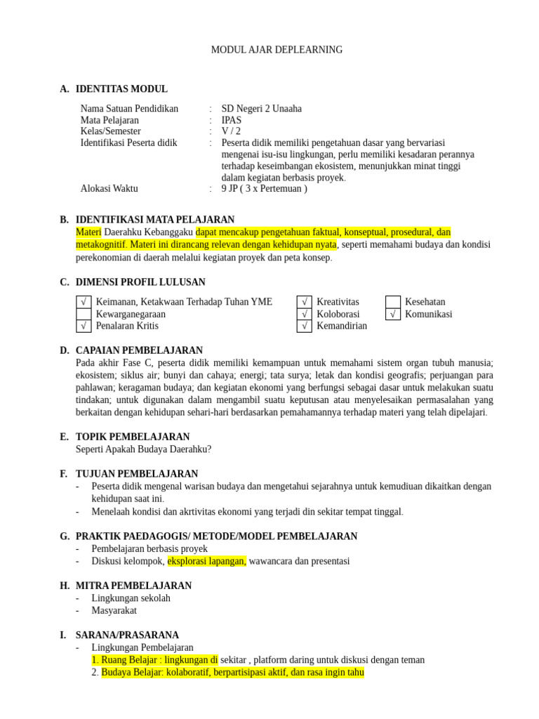 Modul Ajar Deplearning Kelas 5 Mapel Ipas | PDF