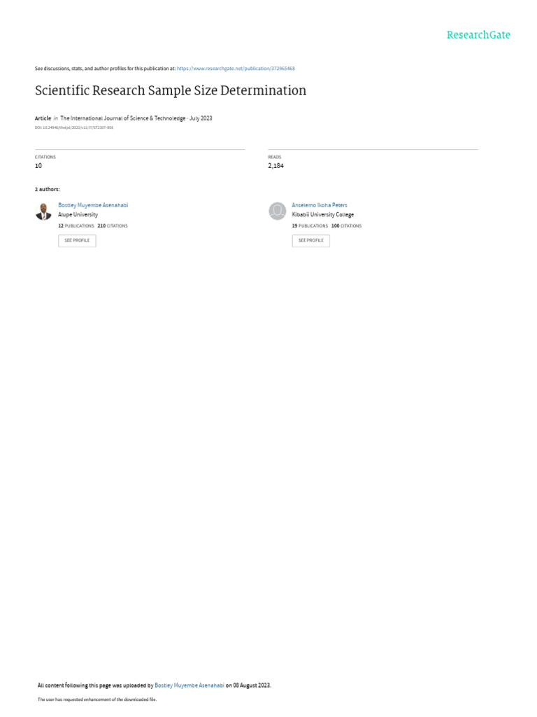 Sample Size Determination in Research | PDF | Sample Size Determination ...