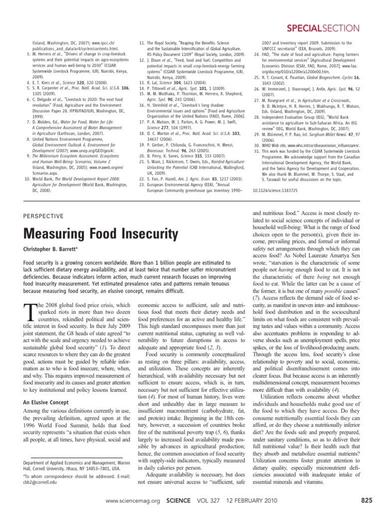 Barrett C. B. Measuring Food Insecurity Science | PDF | Food Security ...