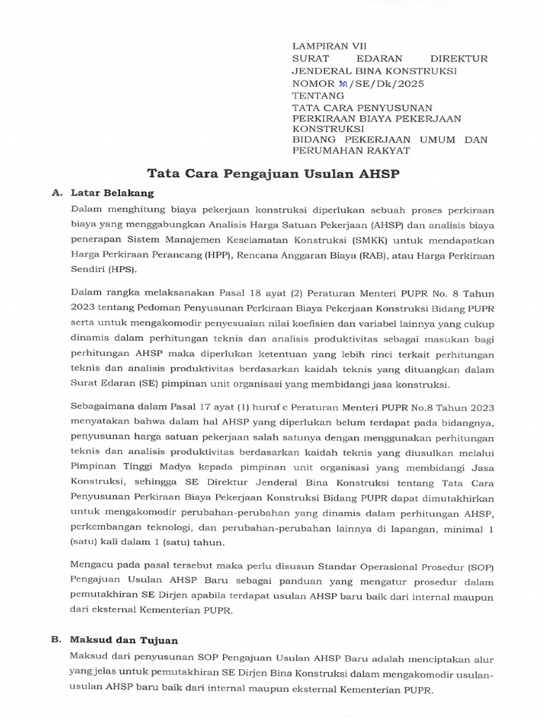 Lampiran Vii - Tata Cara Pengajuan Usulan Ahsp (Final) | PDF