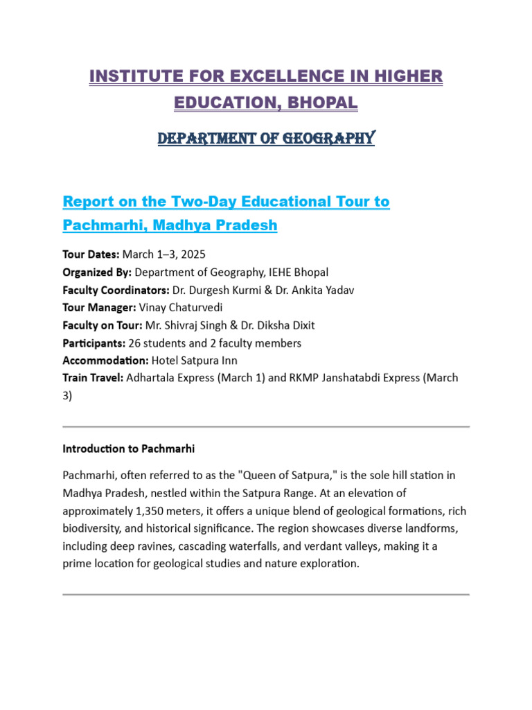 Educational Tour Report: Pachmarhi 2025 | PDF | Cave | Valley