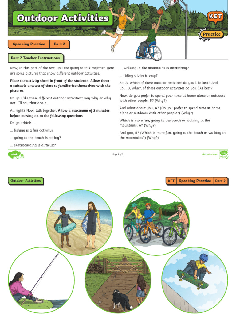 KET Speaking: Outdoor Activities Guide | PDF
