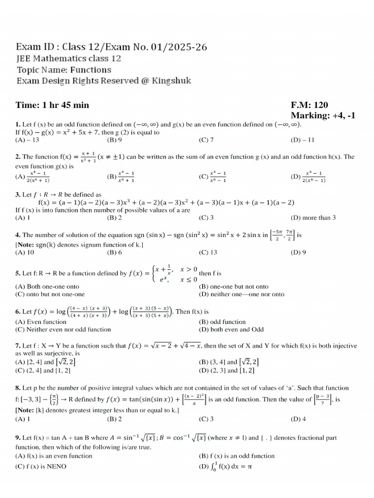 Class 12 Exam 01 | PDF