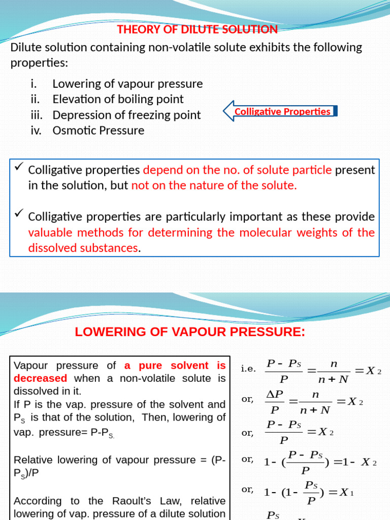 Colligative Properties of Dilute Solutions | PDF | Osmosis | Quantity
