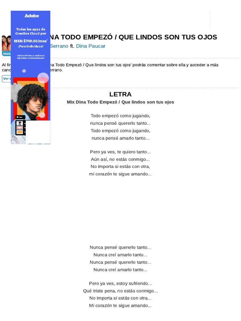 Mix Dina Todo Empezó - Que Lindos Son Tus Ojos - Letra - Corazón Serrano | PDF