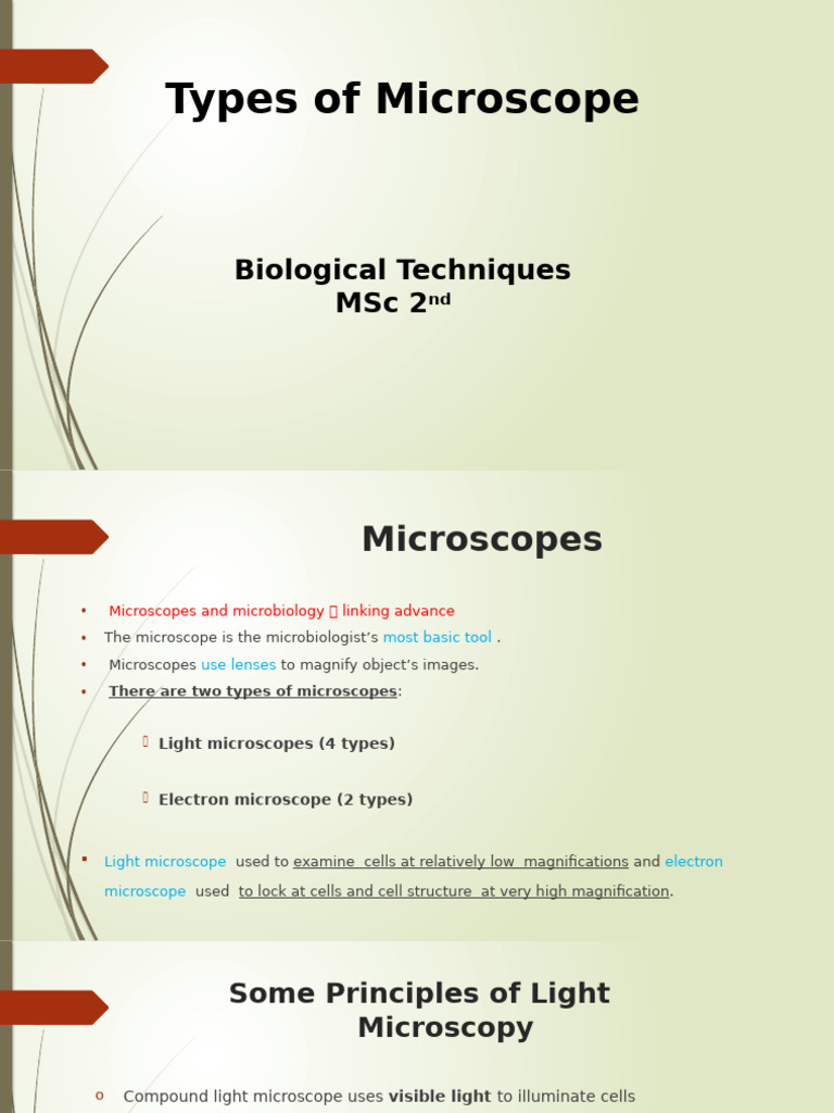 Types of Microscopes | PDF | Microscope | Staining