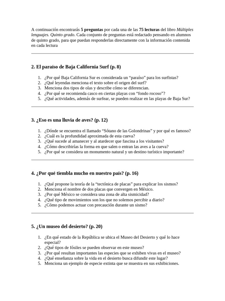 Preguntas de Lectura 5to Grado | PDF | Bailes | México