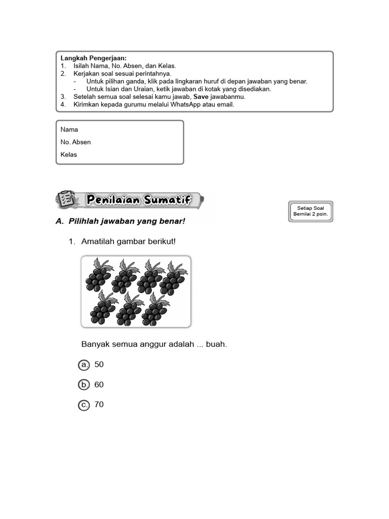 SD Matematika 2 Penilaian Sumatif 7 | PDF