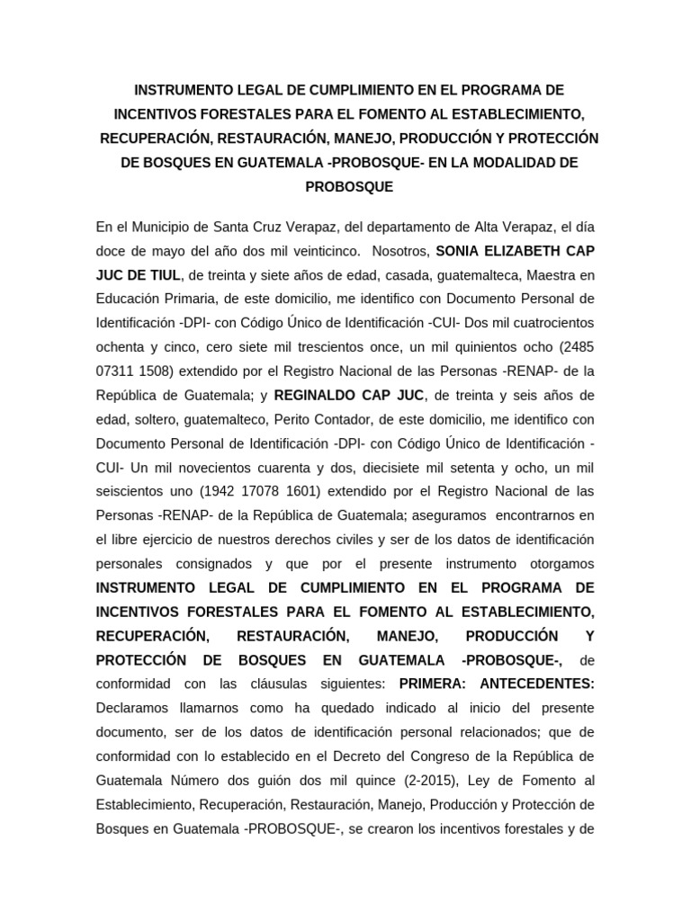 Formato Instrumento Legal de Cumplimiento Probosque Apolinario Gualim | PDF | Guatemala | Los ...