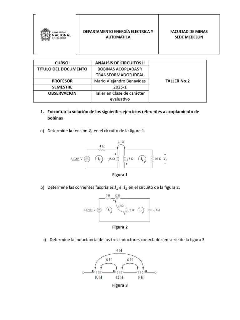 Taller No.2 - Bobinas Acopladas y Transformador Ideal | PDF | Transformador | Energia electrica