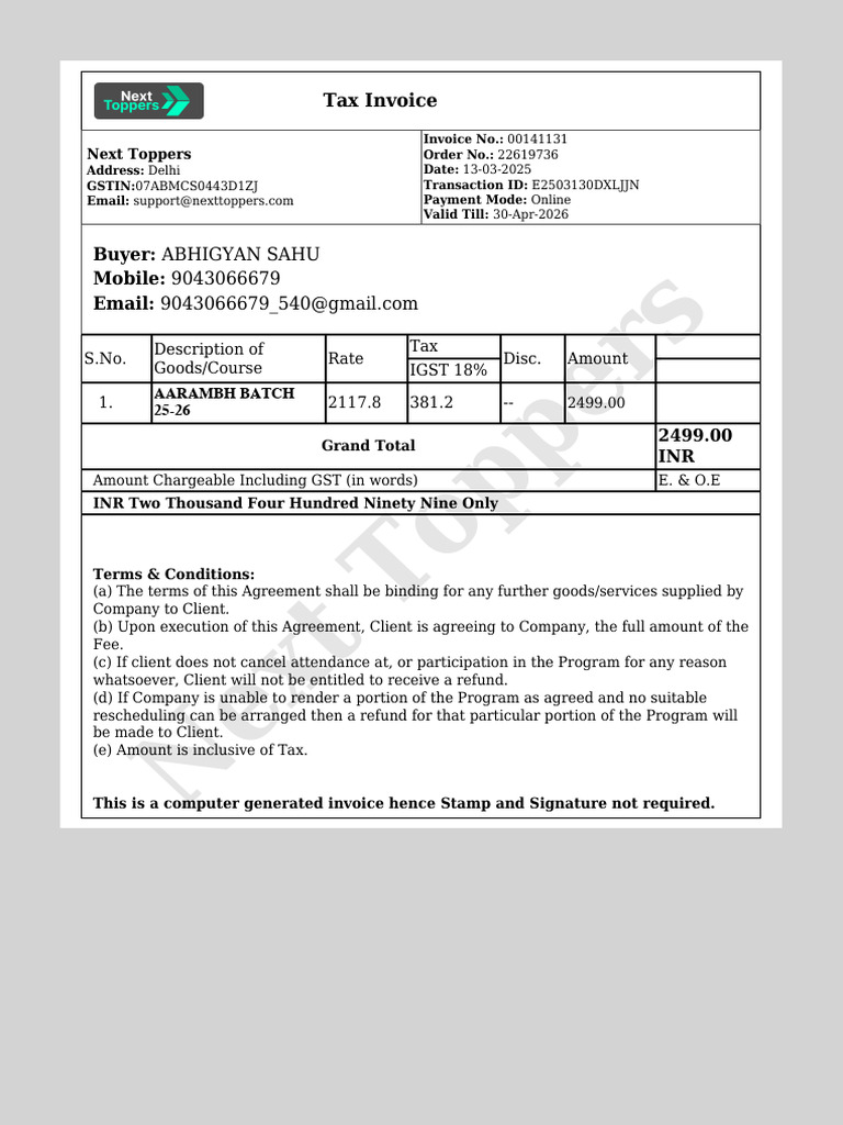 Payment Receipt | PDF