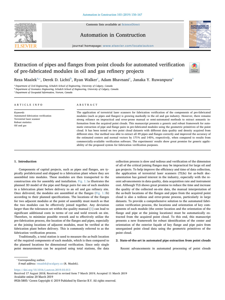 1 - 2019 - Extraction of Pipes and Flanges From Point Clouds For Automated Verification of Pre ...
