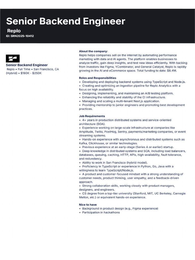 Replo - Senior Backend Engineer - 12600 USD | PDF