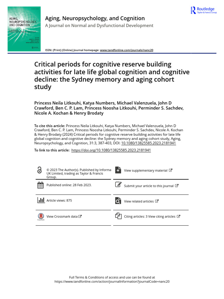 A. Critical Periods For Cognitive Reserve Building Activities For Late Life Global Cognition and ...