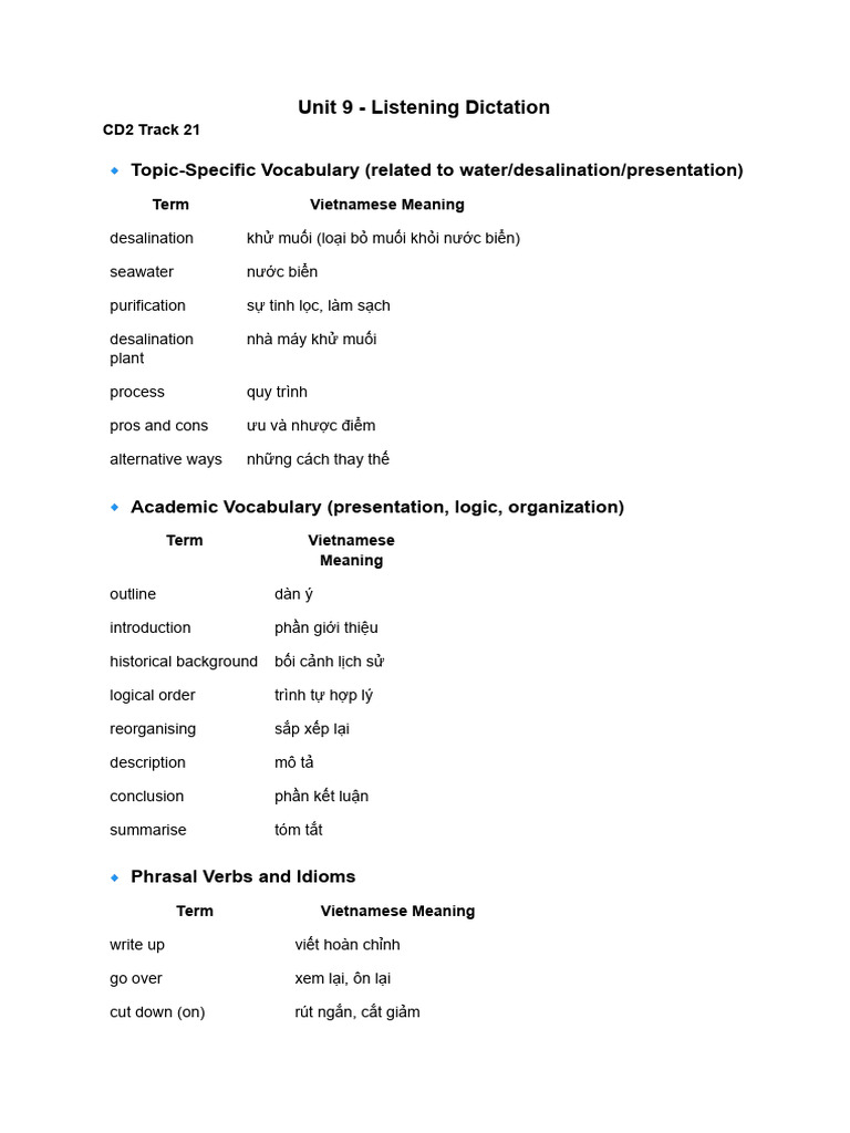Unit 9 - Listening Dictation | PDF | Water | Seawater