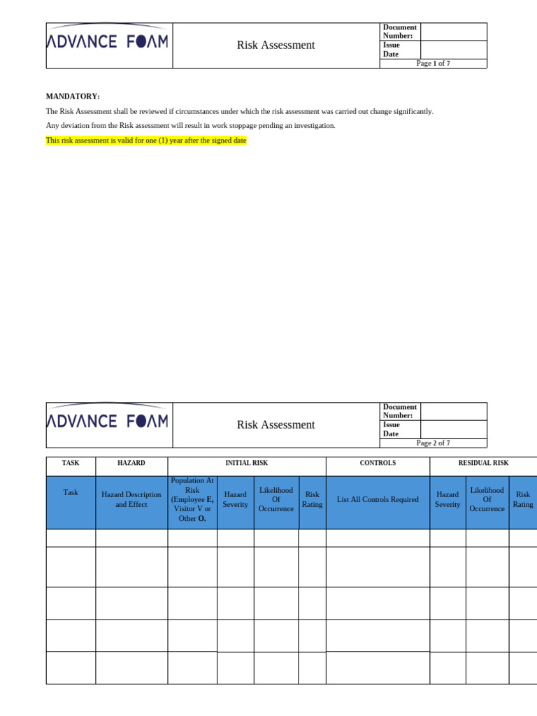 Blank Risk Assessment | PDF | Risk | Hazards