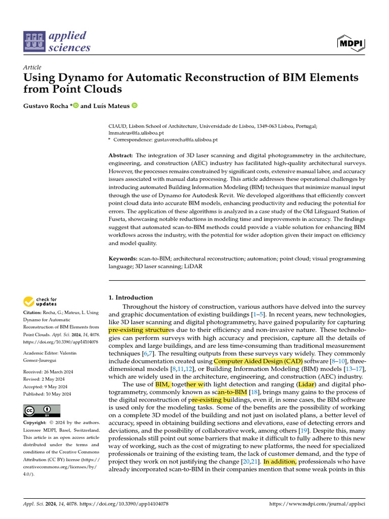 1 - 2024 - Using Dynamo For Automatic Reconstruction of BIM Elements | PDF | Building ...