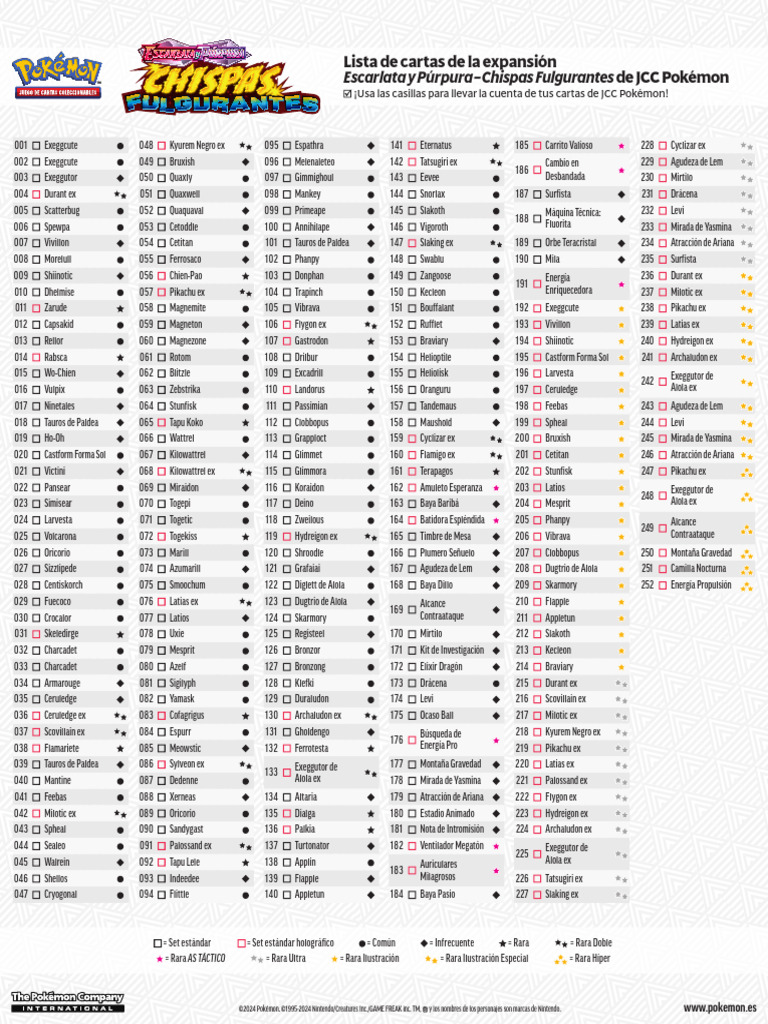 Lista de cartas JCC Pokémon Escarlata y Púrpura | PDF | Pokémon | Nintendo