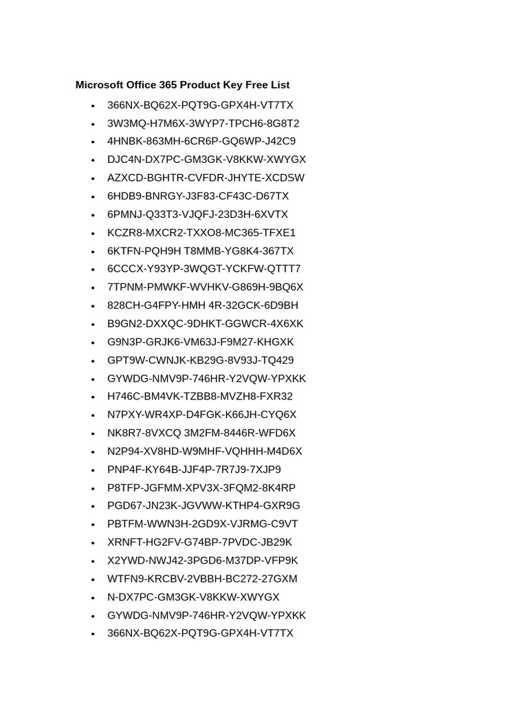 Free Microsoft Office 365 Keys List | PDF