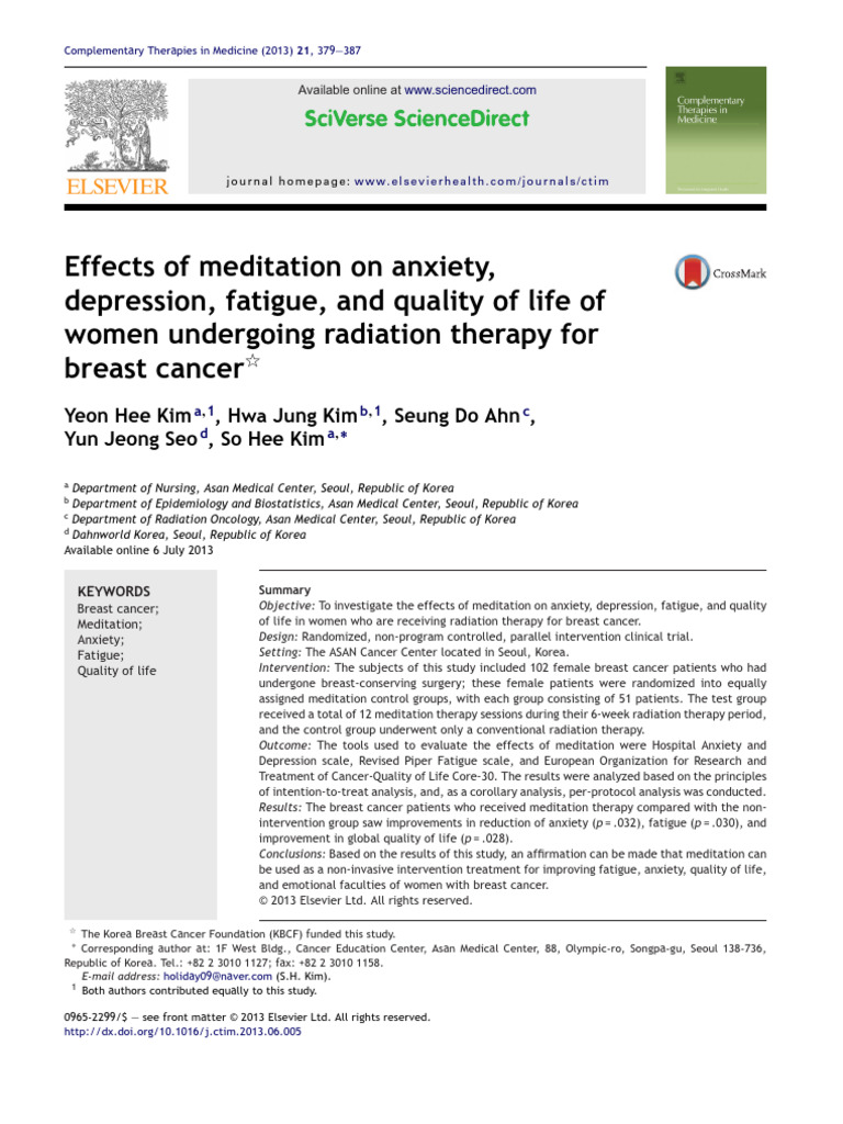 Meditation's Impact on Breast Cancer Care | PDF | Cancer | Clinical ...