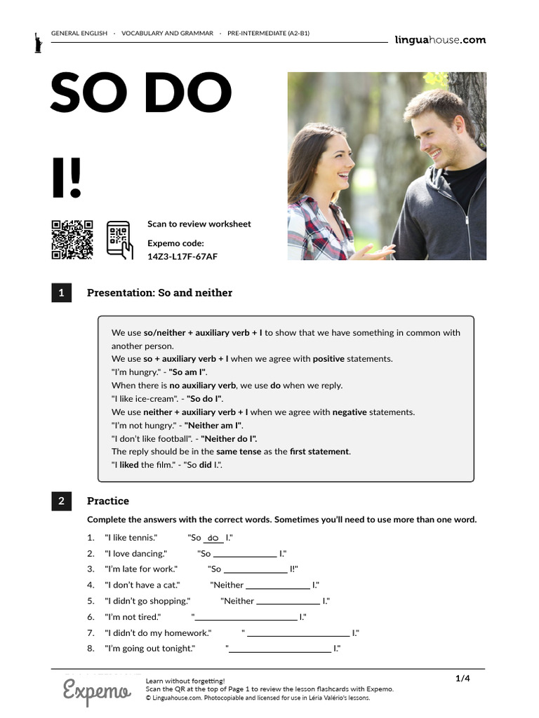 So Do I American English Teacher Ver2 BW | PDF | Linguistics