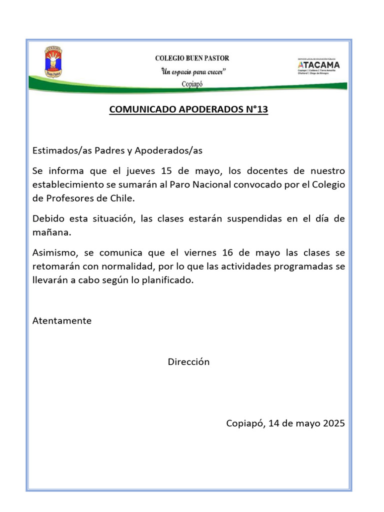 Comunicado Apoderados N°13 - 2025 | PDF