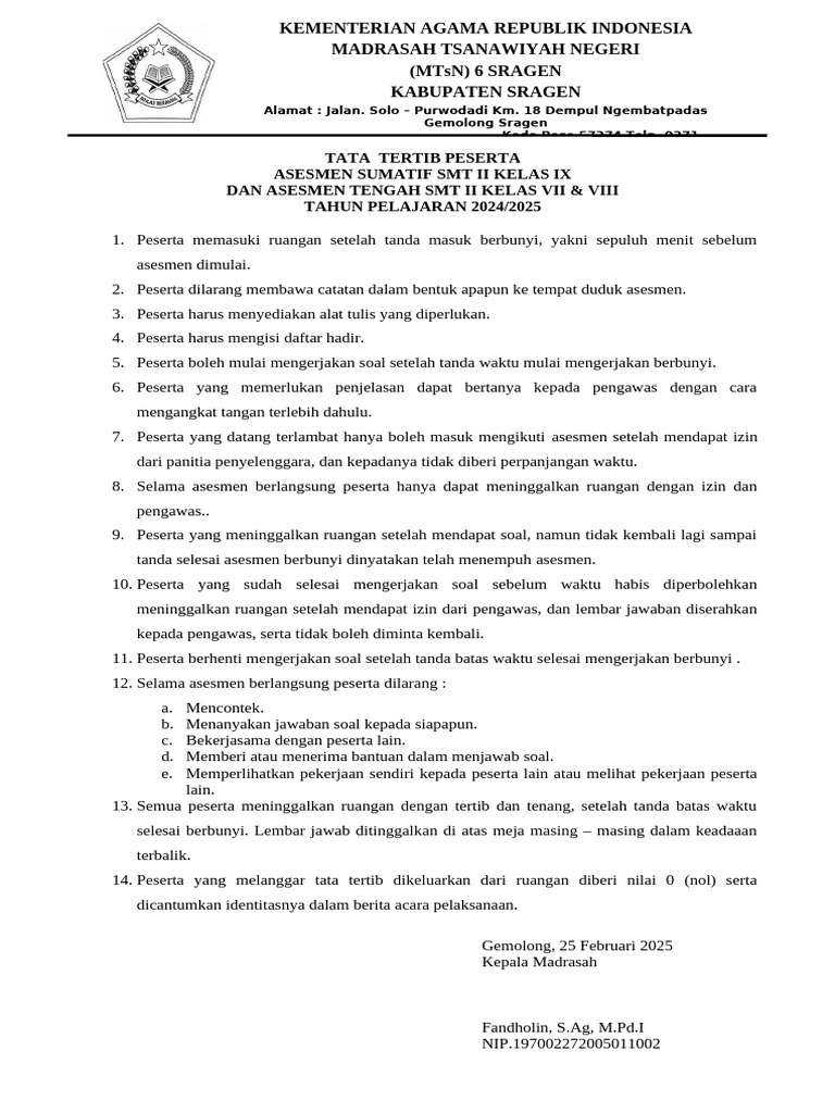 Tata Tertib Peserta Asts 2 2024-2025 | PDF