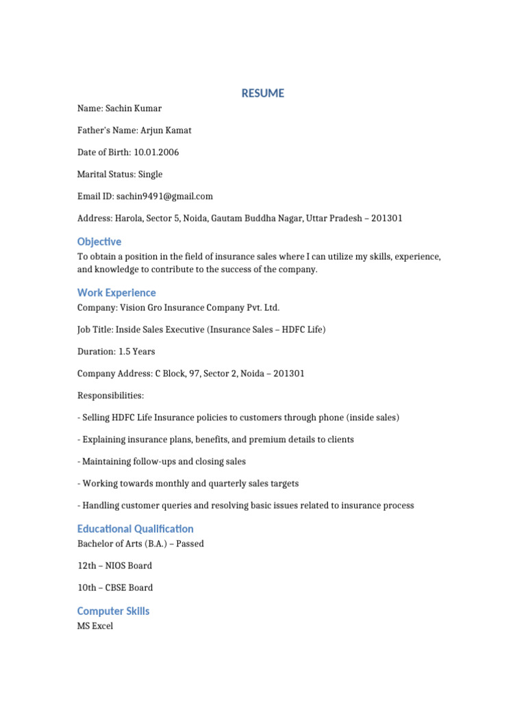 Sachin Kumar Resume | PDF