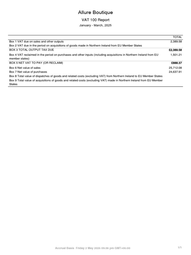 VAT 100 Report | PDF