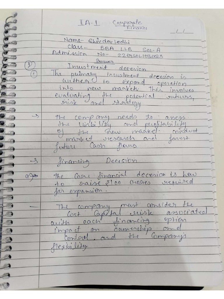 Corporate Finance IA-1 | PDF