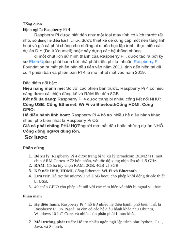 Tổng quan Định nghĩa Raspberry Pi 4 | PDF