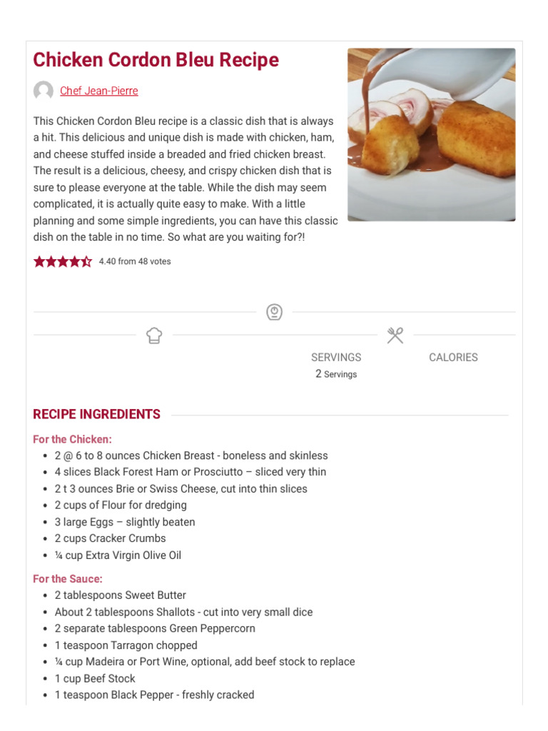 Easy Chicken Cordon Bleu Recipe | PDF | Black Pepper | Butter