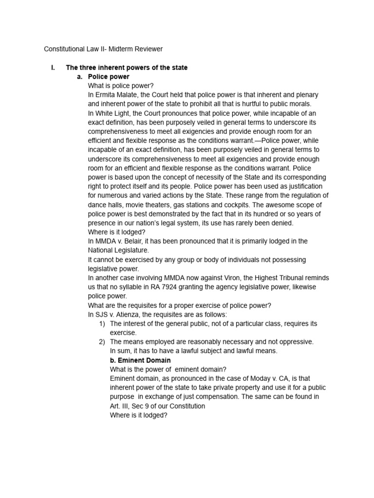 Constitutional Law II: Inherent State Powers | PDF | Eminent Domain | Free Exercise Clause