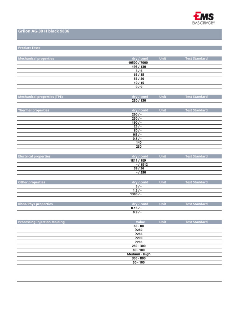 Grilon AG-30 H Black 9836 | PDF | Strength Of Materials | Mechanical Engineering