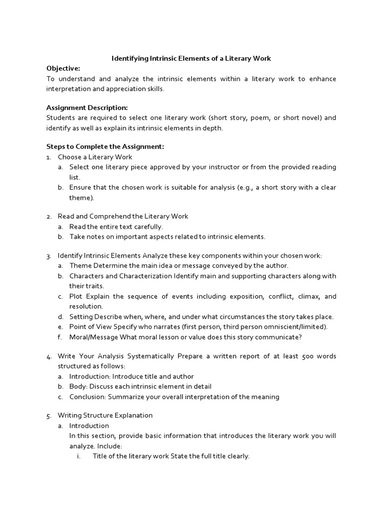 Guidelines For Identifying Intrinsic Elements of A Literary Work ...