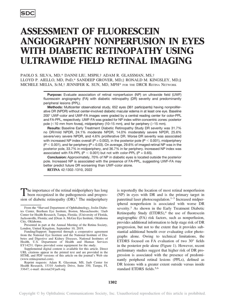ASSESSMENT OF FLUORESCEIN ANGIOGRAPHY NONPERFUSION IN EYES WITH DIABETIC RETINOPATHY USING ...