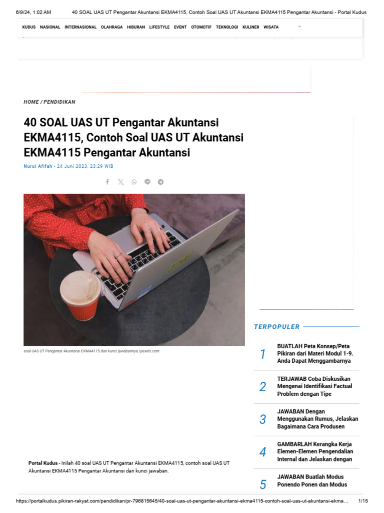 40 SOAL UAS UT Pengantar Akuntansi EKMA4115 | PDF