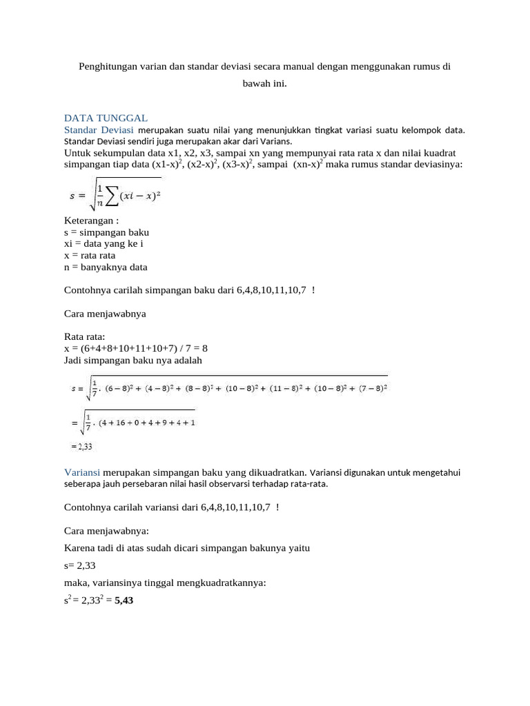 Menghitung Variansi dan Standar Deviasi | PDF