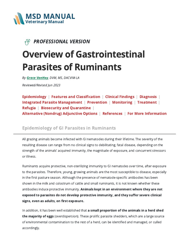 Overview of Gastrointestinal Parasites of Ruminants - Digestive System ...