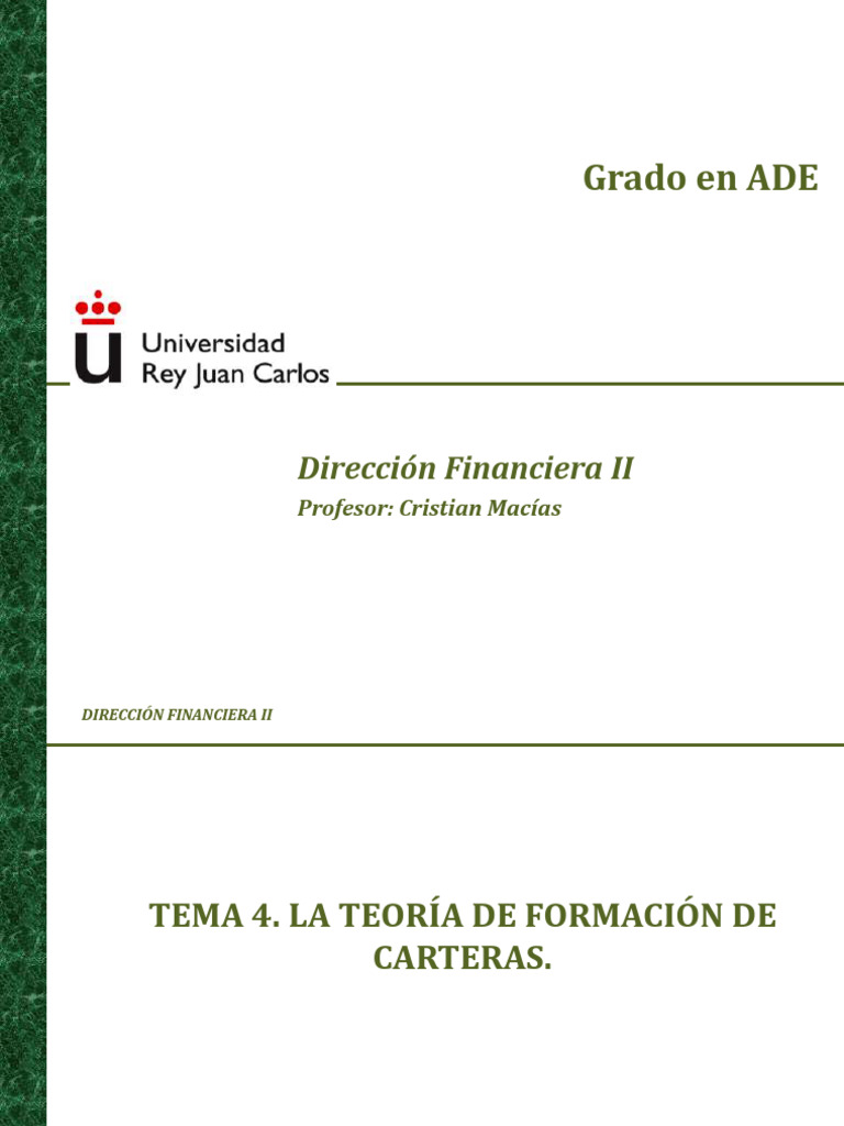 Tema 4-La Teoría de Formación de Carteras | PDF | Portafolio (Finanzas) | Inversiones