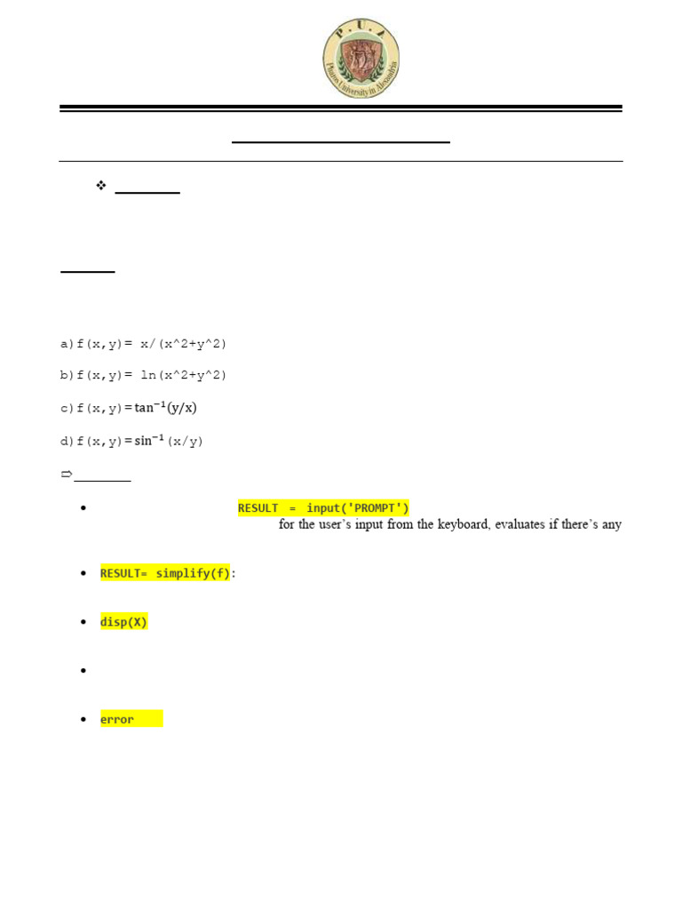 EBS 102 - Math 2 - MATLAB 2 - Session 5 - Partial Derivatives Part 2 - 2024-2025 | PDF ...