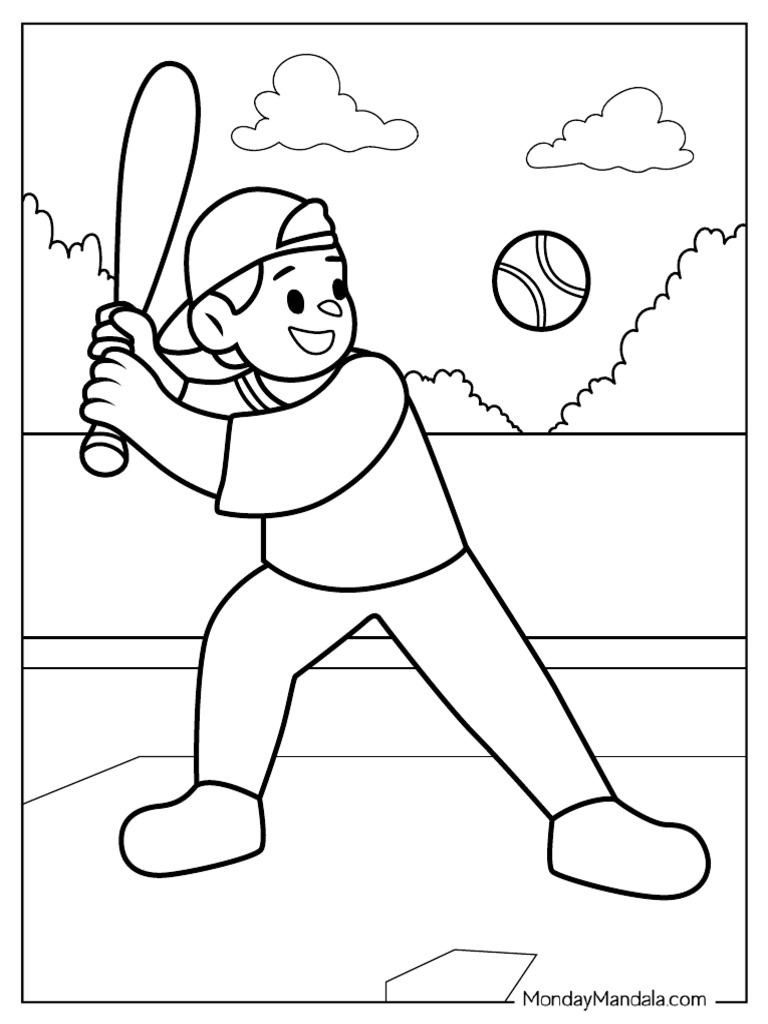 Easy Baseball Coloring Page For Kids | PDF