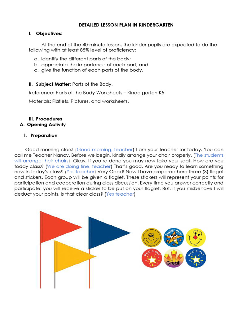 LESSON PLAN PARTS OF THE BODY | PDF | Teachers | Learning