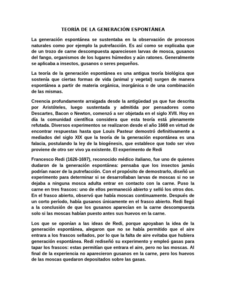Teoría de La Generación Espontánea | PDF | Biología | Naturaleza