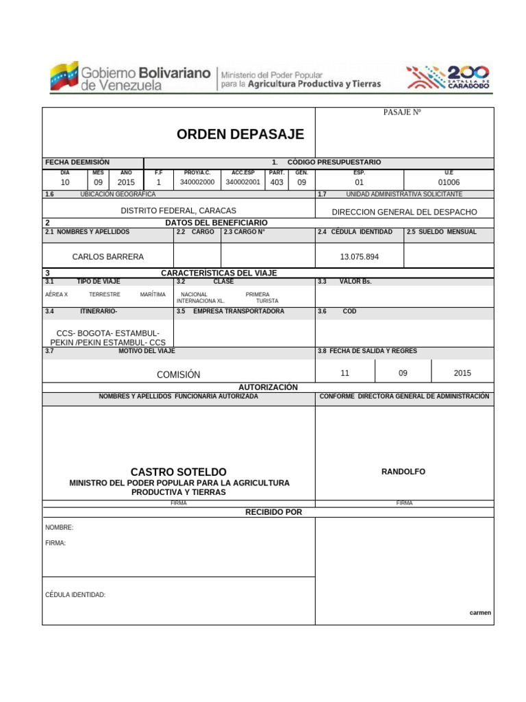 Orden de Pasajes Modificada | PDF