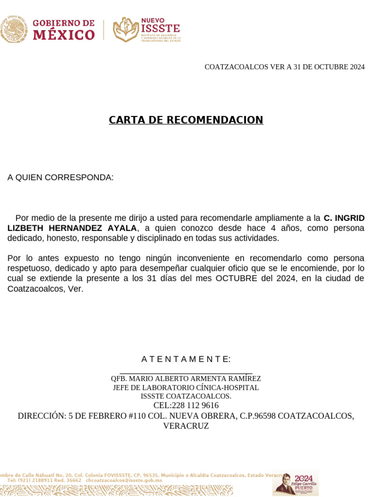 CARTA DE RECOMENDACION Jose Luis | PDF