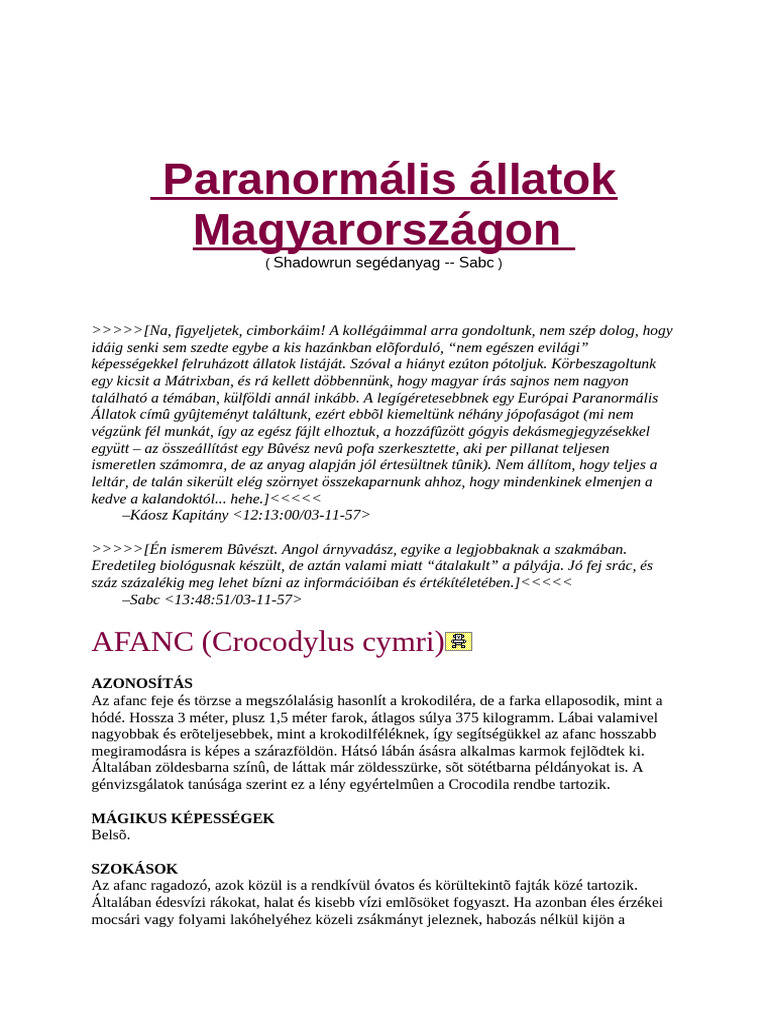Paranormális Állatok Magyarországon | PDF