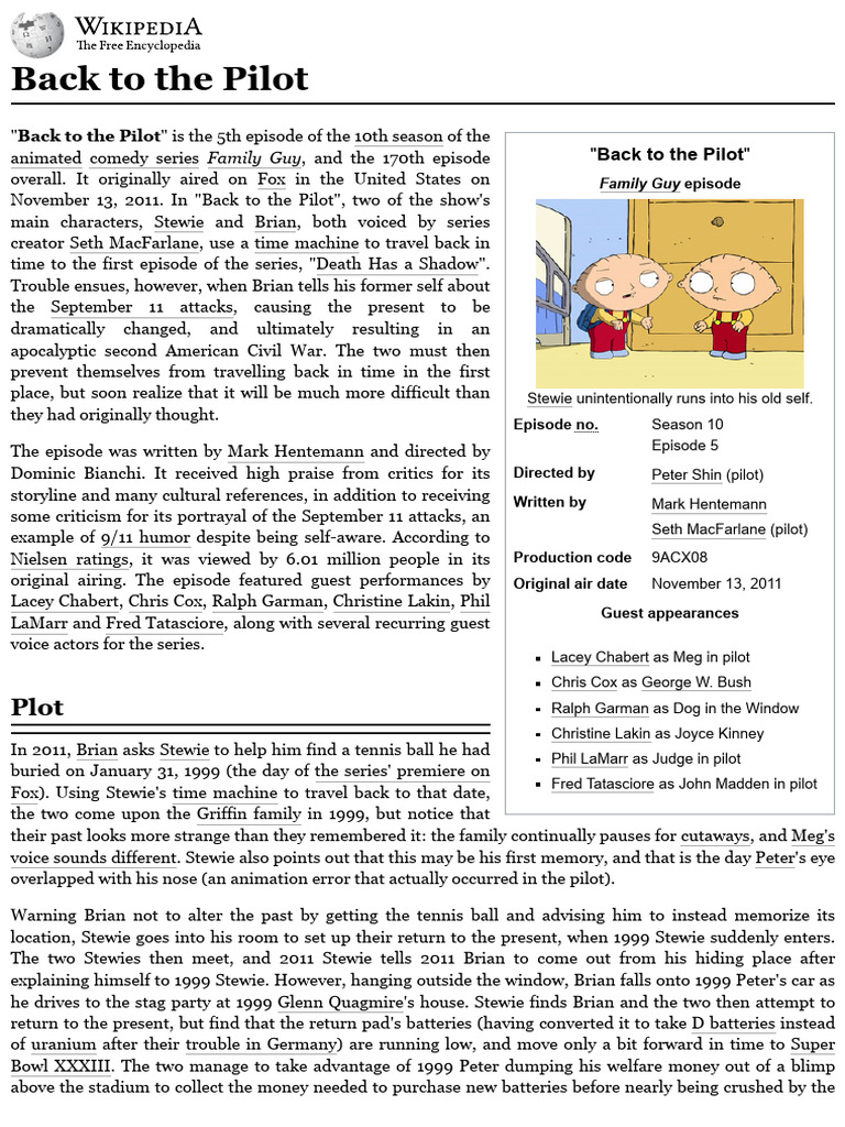 Back To The Pilot - Wikipedia | PDF | Television Series | American ...