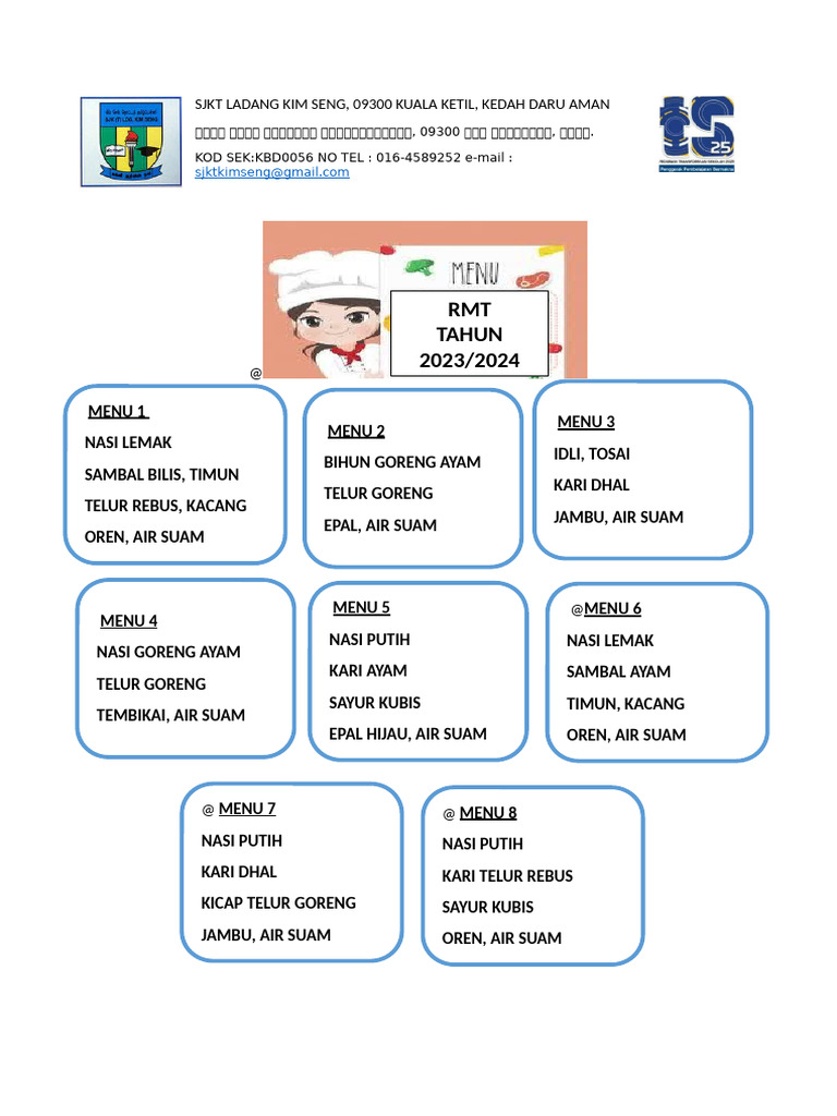 Menu RMT 2024,2025 | PDF