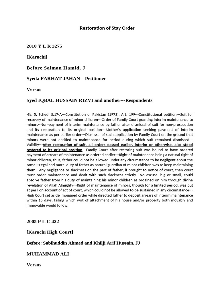 Restoration of Stay Order | PDF | Justice | Crime & Violence